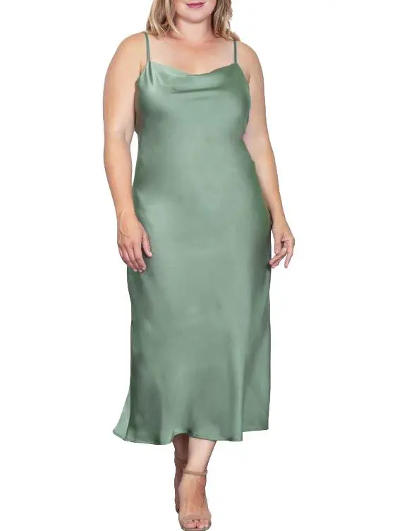 STANDARDS & PRACTICES Cowl Neck Satin Slip Dress - Bay Leaf