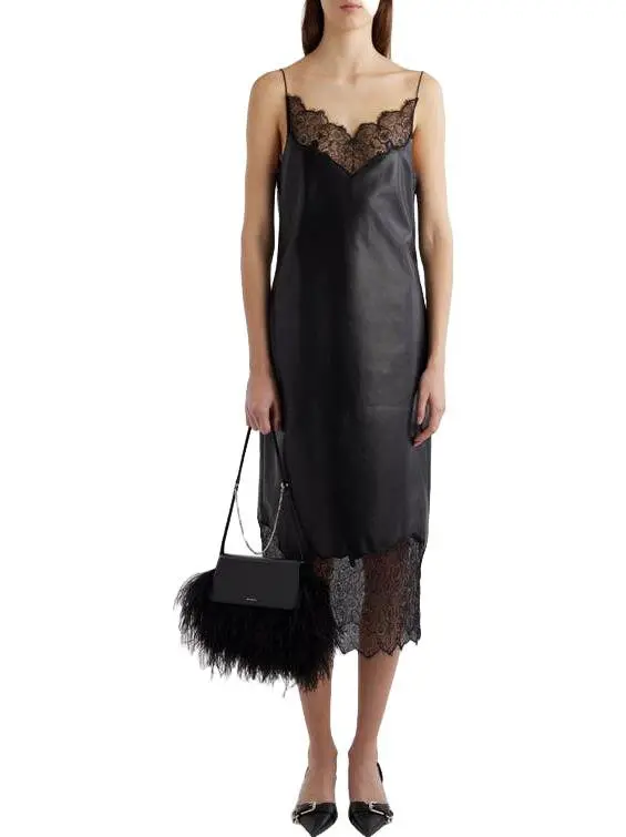 Givenchy Leather & Lace Midi Slipdress - Black