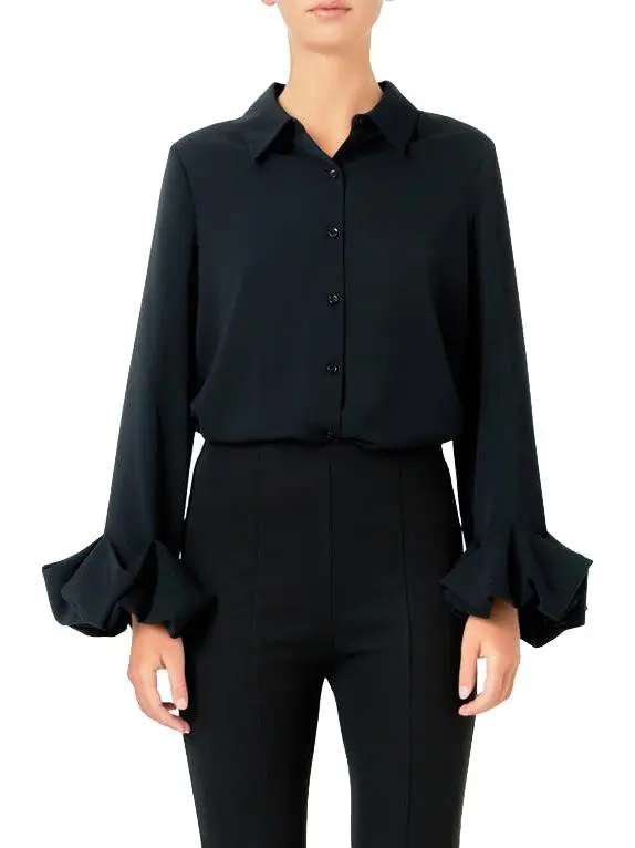 Endless Rose Bubble Cuff Shirt - Black
