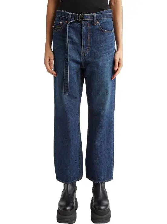 Sacai Belted Bootcut Jeans - Blue
