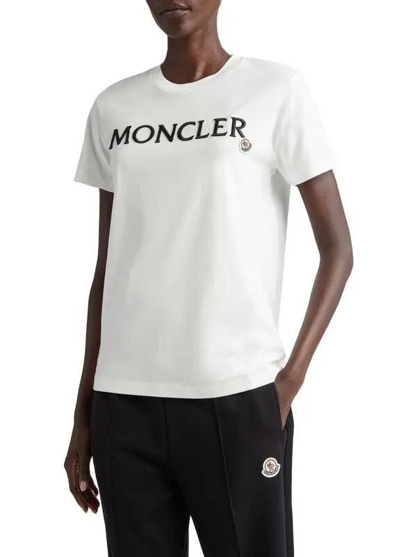 Moncler Logo Embroidered Cotton T-shirt - Eggnog