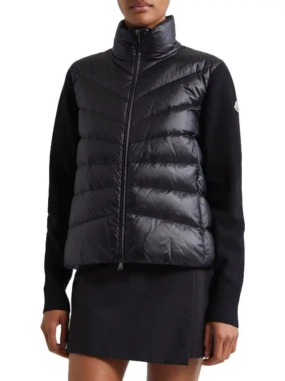 Moncler Quilted Down And Wool Knit Cardigan - Black/black