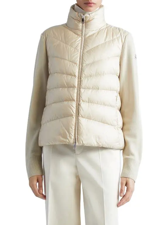 Moncler Quilted Down And Wool Knit Cardigan - Golden Sand