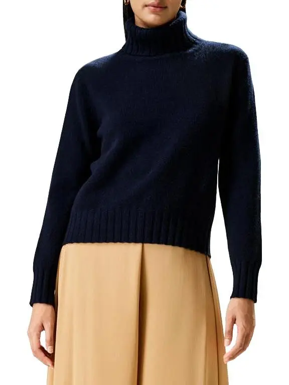 Lilysilk Slim Fit Turtleneck Wool Cashmere Sweater - Navy Blue