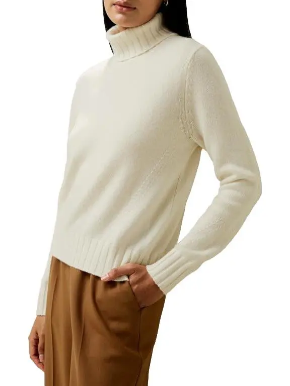 Lilysilk Slim Fit Turtleneck Wool Cashmere Sweater - White