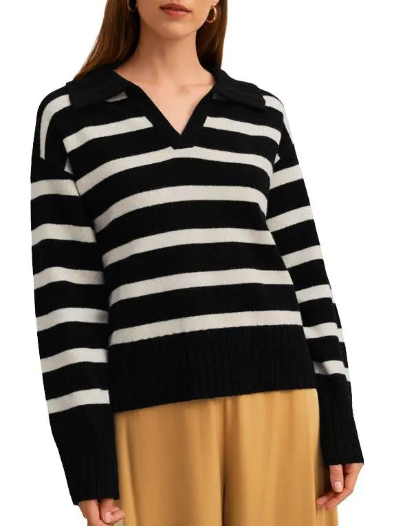 Lilysilk Gilly Stripe Wool Sweater - Black