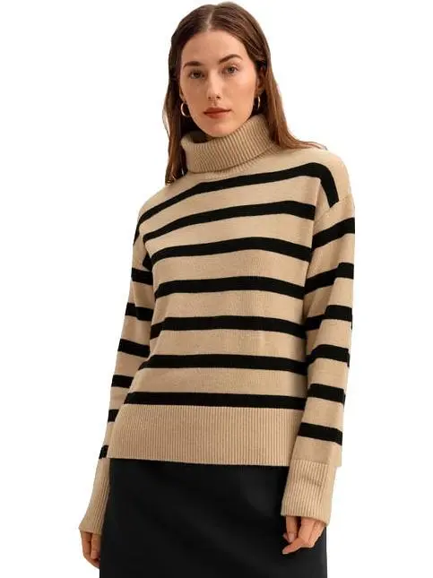 Lilysilk Gilly Stripe Wool Sweater - Brown
