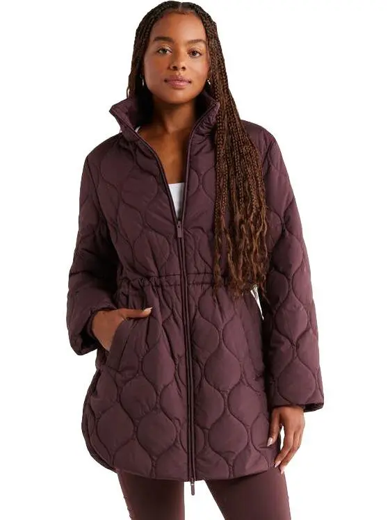 Zella Skyline Longline Quilted Jacket - Burgundy Fudge