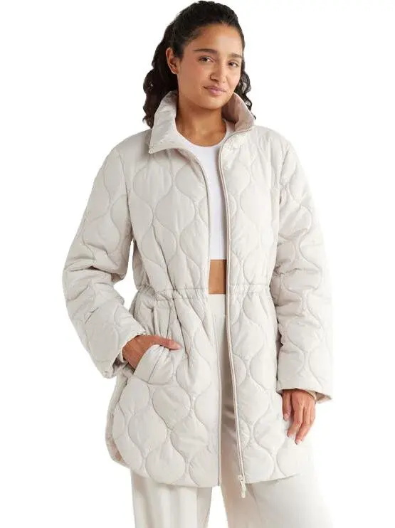 Zella Skyline Longline Quilted Jacket - Grey Moonbeam