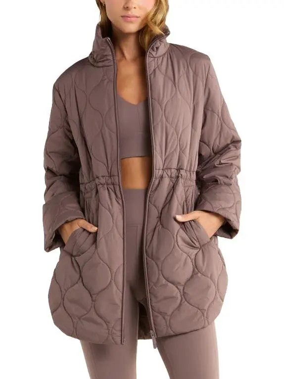 Zella Skyline Longline Quilted Jacket - Grey Plum