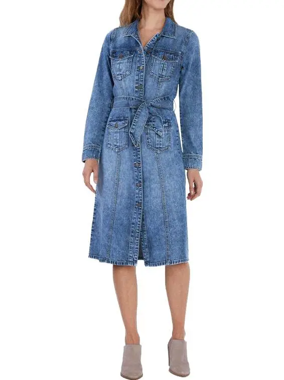 WASH LAB DENIM Mabel Tie Belt Shirtdress - Clear Blue