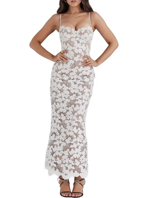 House Of Cb Floral Lace Gown - White