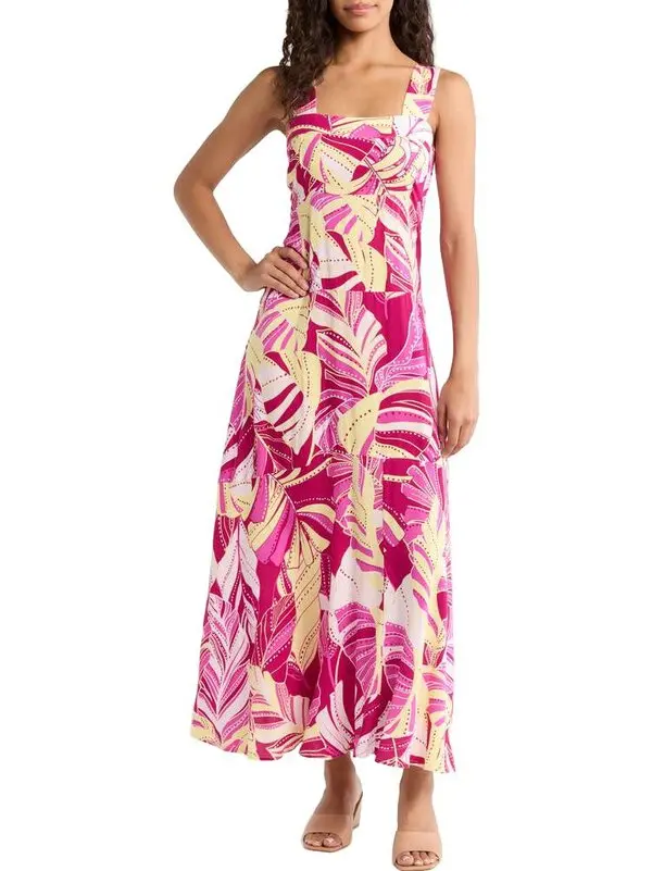 Vince Camuto Palm Print Maxi Dress - Deep Sangria