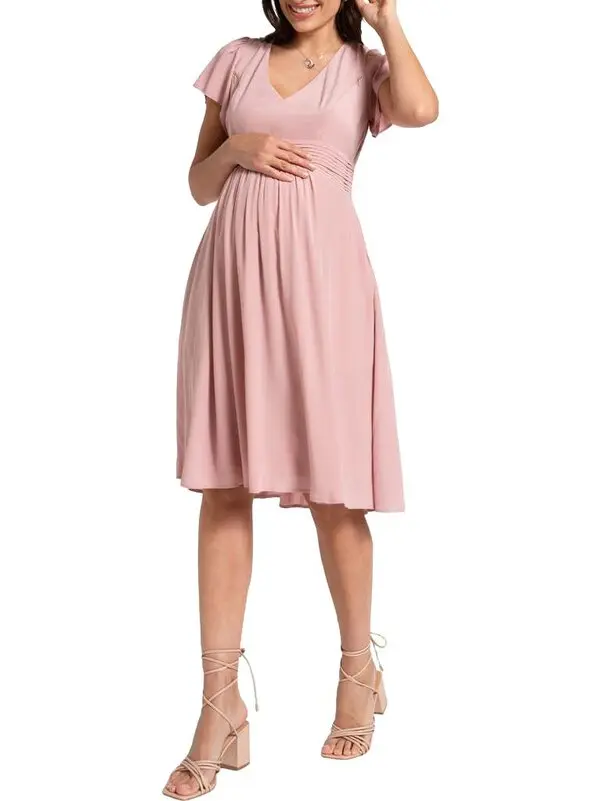 Seraphine Flutter Sleeve Maternity/nursing Dress - Blush