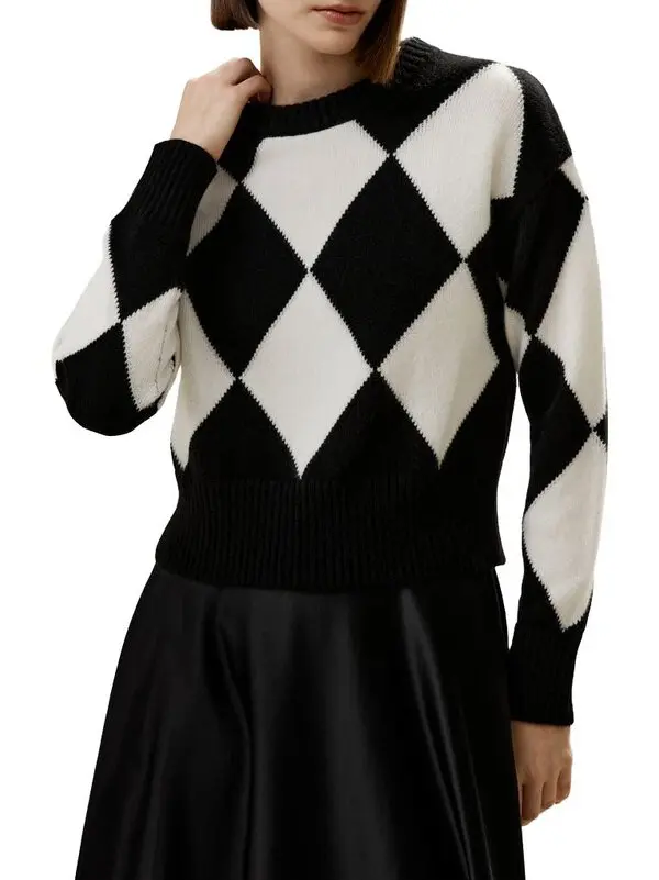 Lilysilk Diamond Pattern Cashmere Sweater - Black