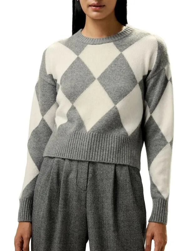 Lilysilk Diamond Pattern Cashmere Sweater - Grey