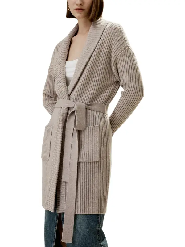 Lilysilk Merino Wool Shawl Collar Cardigan - Brown