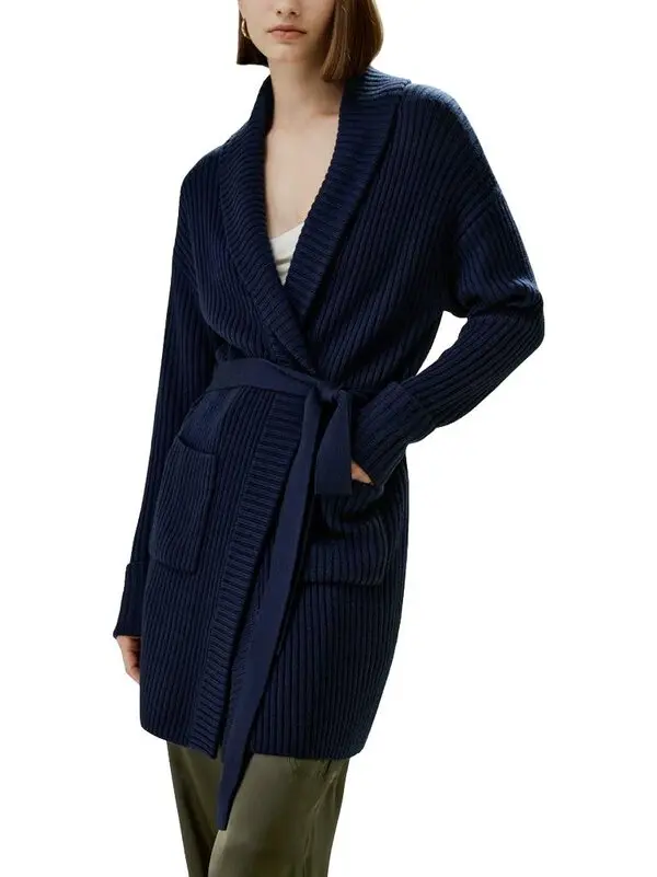 Lilysilk Merino Wool Shawl Collar Cardigan - Navy Blue