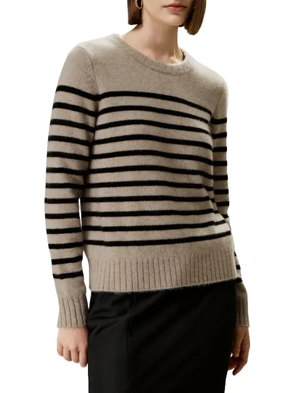 Lilysilk Striped Cashmere Sweater - Brown