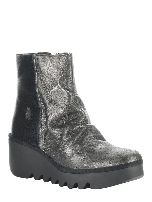 Fly London Baan Platform Wedge Bootie - 015 Silver/black