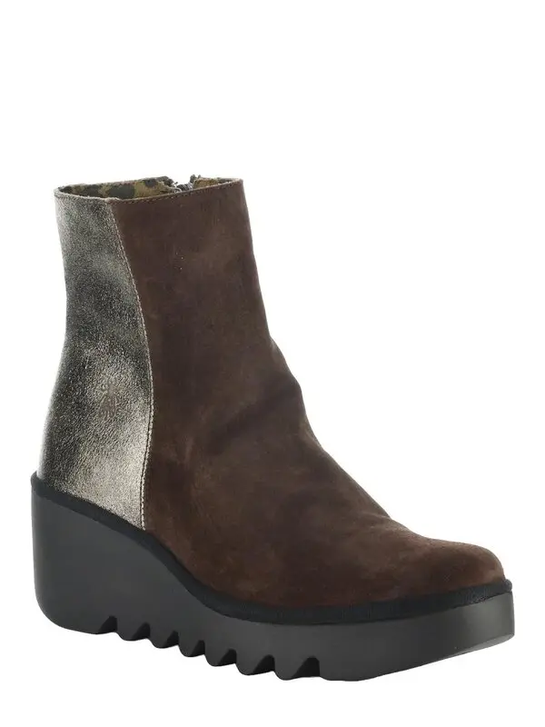 Fly London Baan Platform Wedge Bootie - Expresso/gold