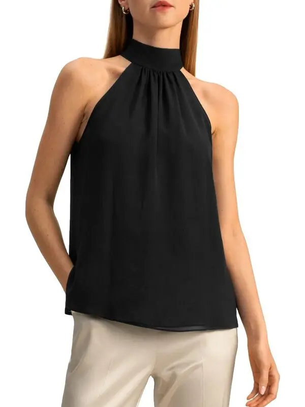 Lilysilk Silk Georgette Halter Neck Top - Black
