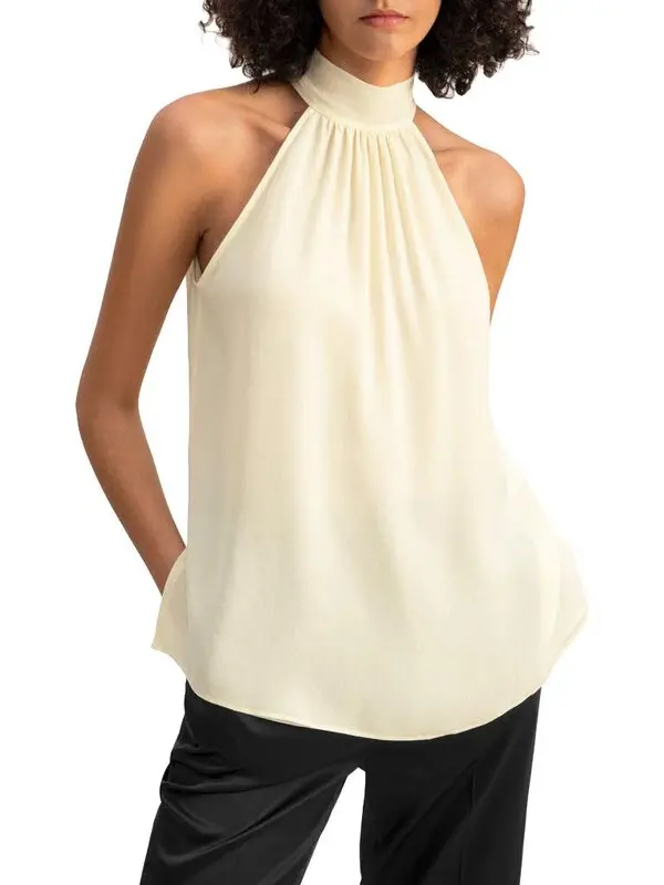 Lilysilk Silk Georgette Halter Neck Top - Lily White