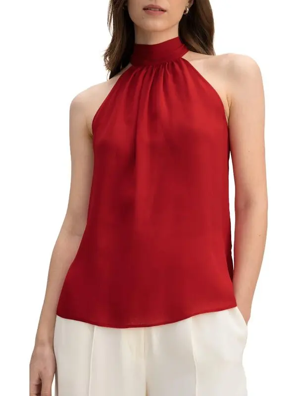 Lilysilk Silk Georgette Halter Neck Top - Pomegranate Red