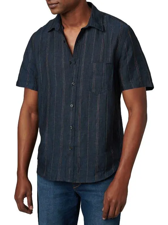 Joe's Jeans Scott Stripe Short Sleeve Linen Button-up Shirt - Midnight Stripe