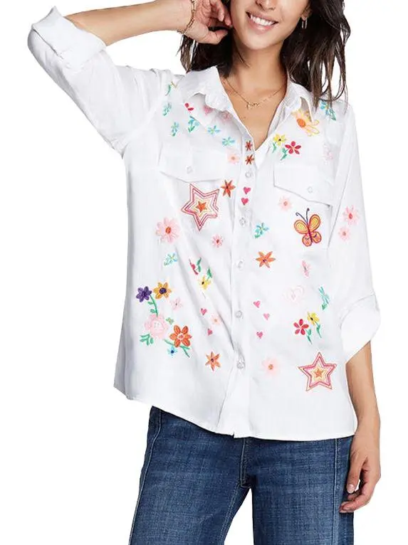 BILLY T Sketchbook Embroidered Button-up Shirt - White