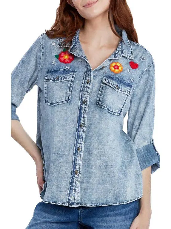 BILLY T Birds Of A Feather Embroidered Shirt - Denim