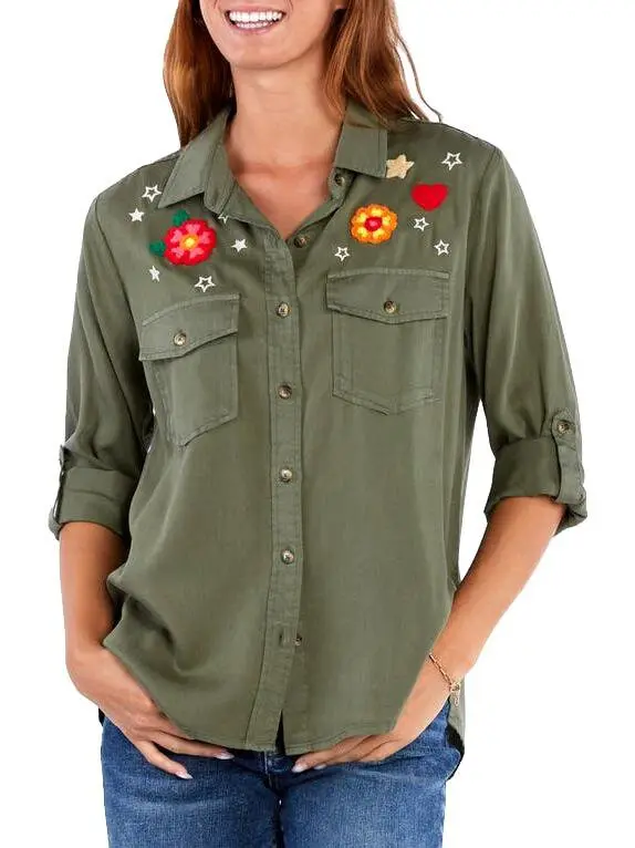 BILLY T Birds Of A Feather Embroidered Shirt - Soft Olive