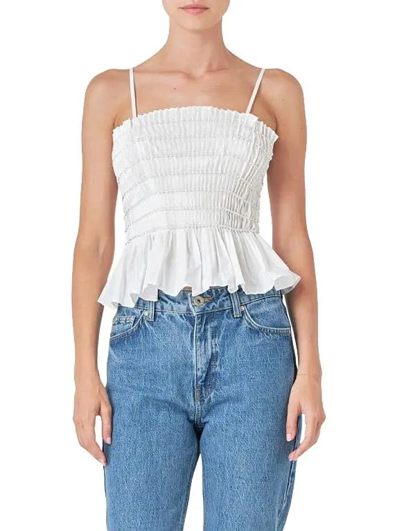 Endless Rose Bead Pleated Peplum Camisole - White