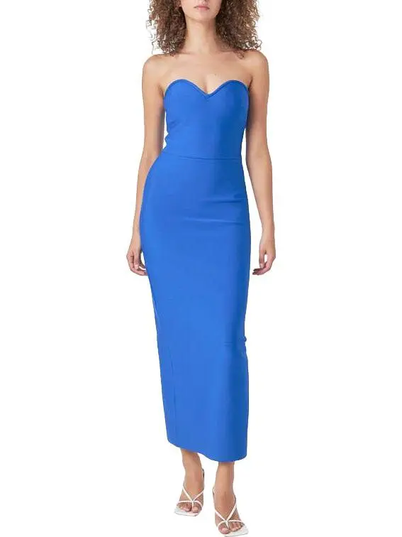 Endless Rose Strapless Sweetheart Neck Knit Dress - Blue