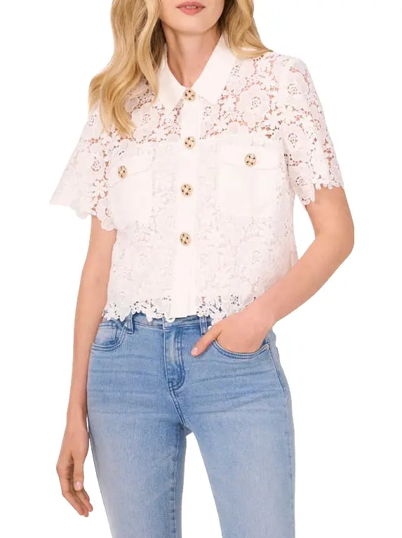 CECE DUPRAZ Floral Lace Button-up Shirt - Ultra White