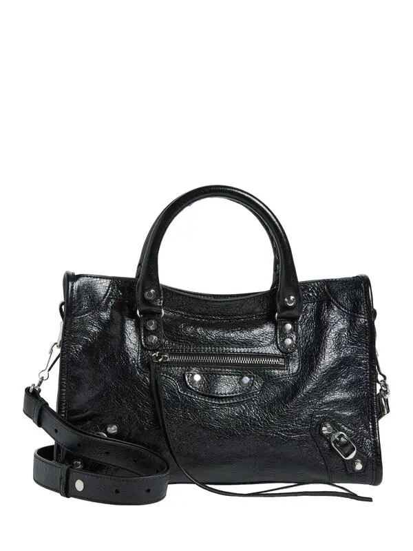 Balenciaga Small Le City Crinkle Leather Top Handle Bag - 1000 Black