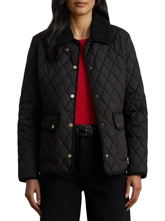 Ralph Lauren Quilted Jacket With Faux Shearling Collar - Black