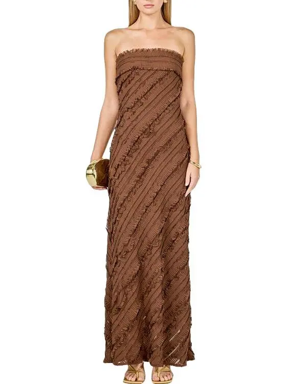 Endless Rose Ruffle Strapless Maxi Dress - Chocolate