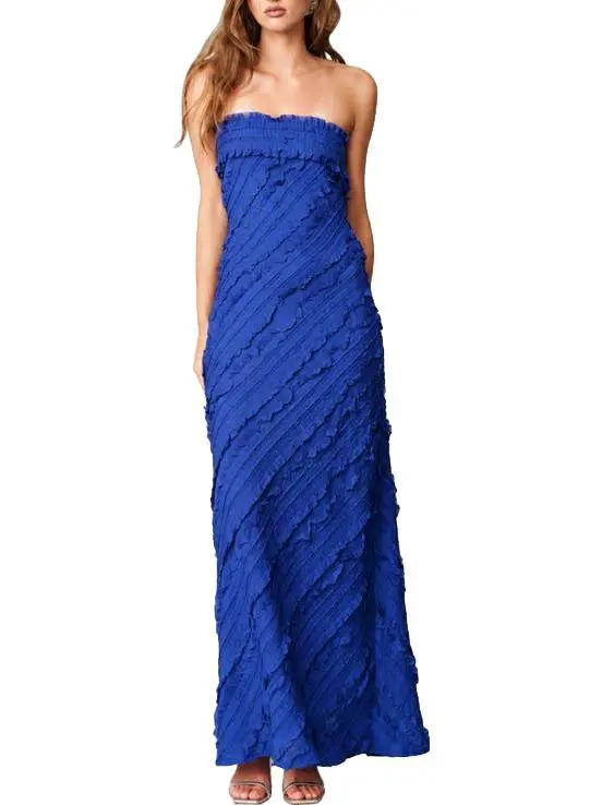 Endless Rose Ruffle Strapless Maxi Dress - Cobalt