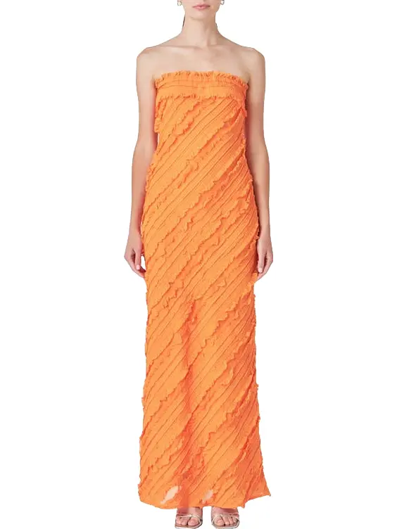 Endless Rose Ruffle Strapless Maxi Dress - Orange