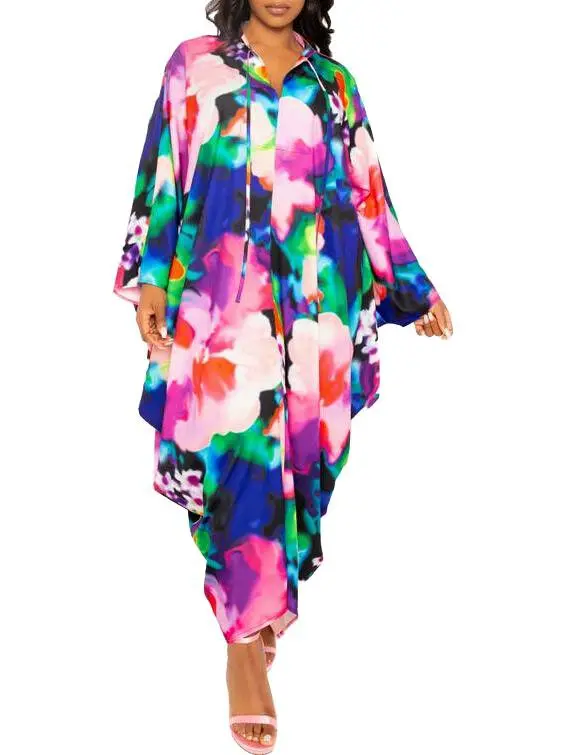 BUXOM COUTURE Abstract Print Long Sleeve Caftan - Pink Multi