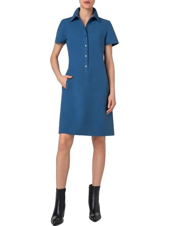 Akris Cotton & Silk Blend Double Face Polo Dress - Medium Denim