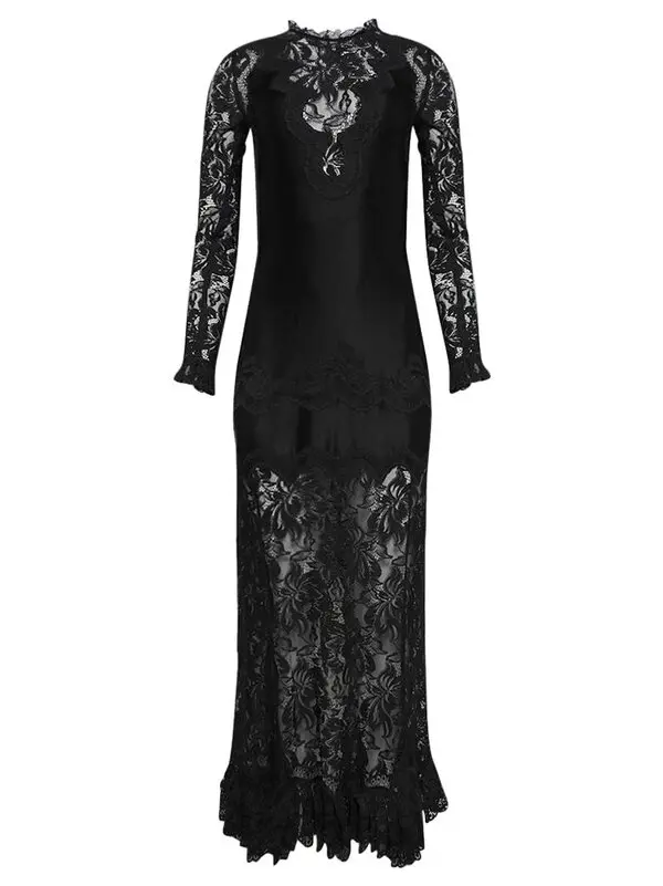 Rabanne Long Lace Dress - Black