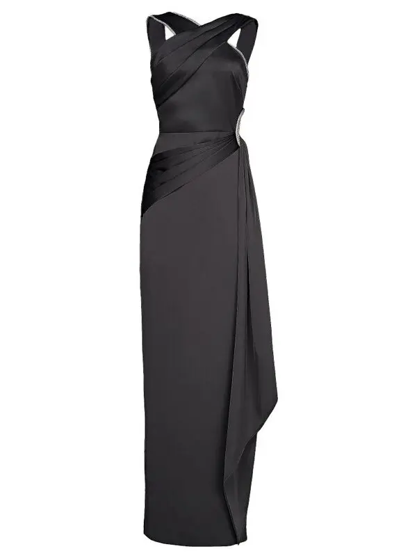 Theia Cressida Halter Column Gown - Black
