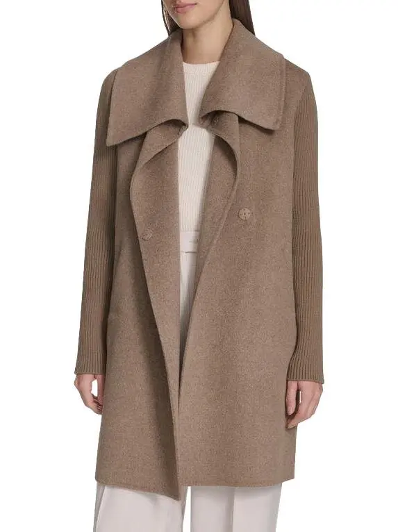 KENNETH COLE Rib Sleeve Mixed Media Coat - Nutmeg