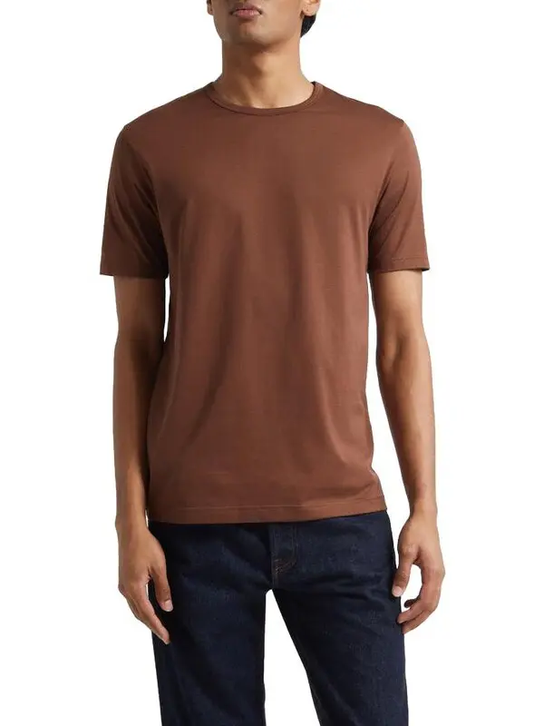 Sunspel Cotton Crewneck T-shirt - Conker Brown