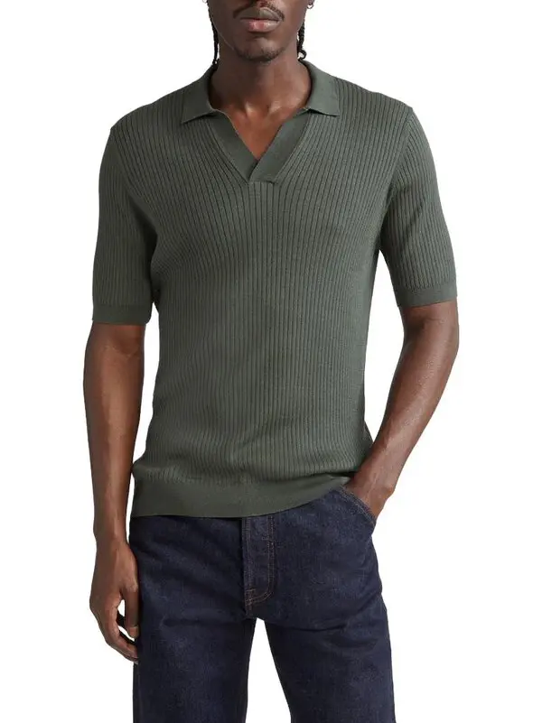 Sunspel Fine Rib Silk & Cotton Polo - Dusk Green
