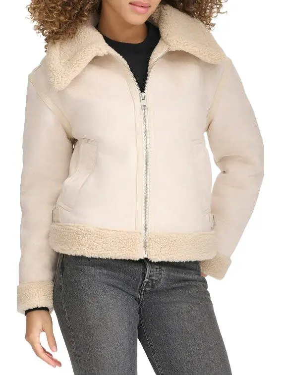 LEVI'S Faux Leather & Faux Shearling Bomber Jacket - Almond Milk