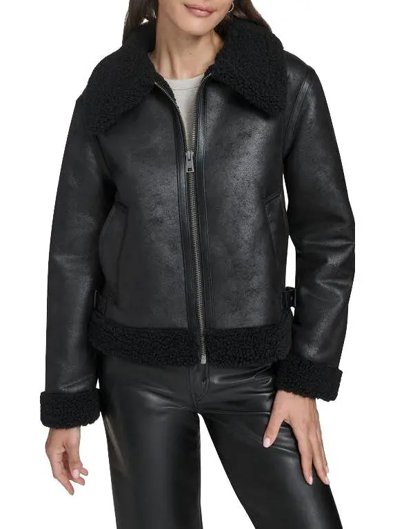 LEVI'S Faux Leather & Faux Shearling Bomber Jacket - Black