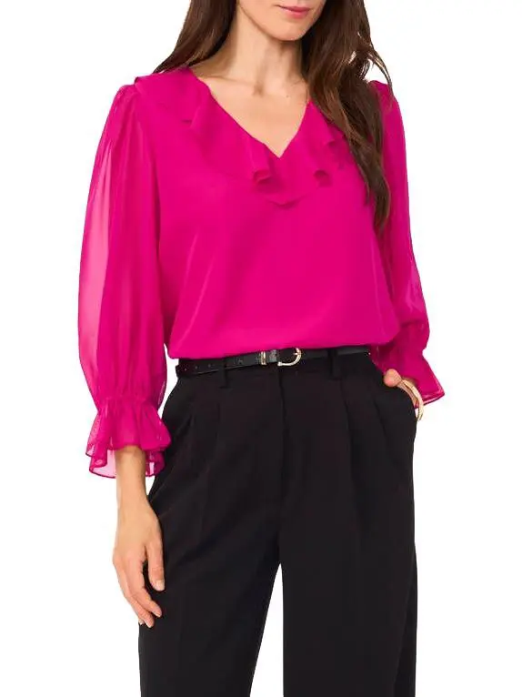 Vince Camuto Ruffle Neck Blouse - Berry Pink
